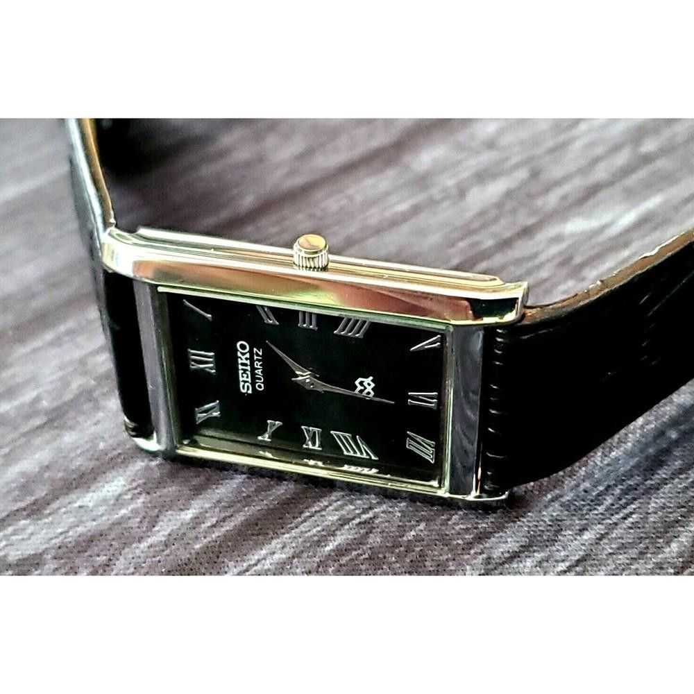 Seiko Vintage NOS Seiko Men Tank Black Leather band D… - Gem