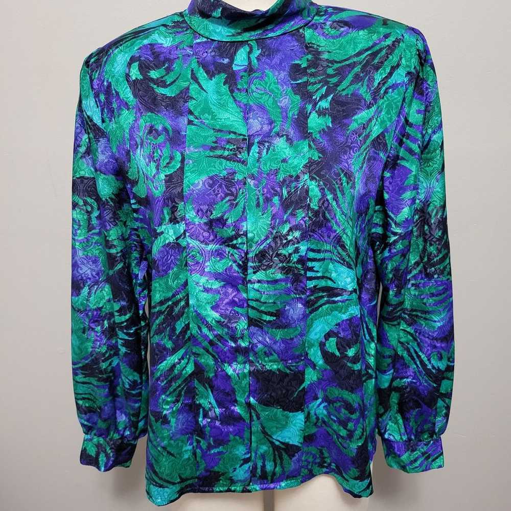 Vintage Nicola 80s jacquard satin paisley blouse size… - Gem