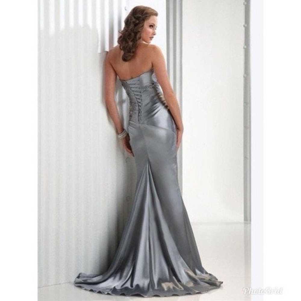 Silver Strapless Mermaid Beaded Gown - Gem