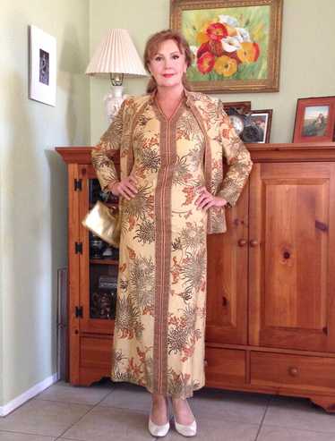 1960s Alfred Shaheen Dress & Jacket Set Gold Metallic… - Gem