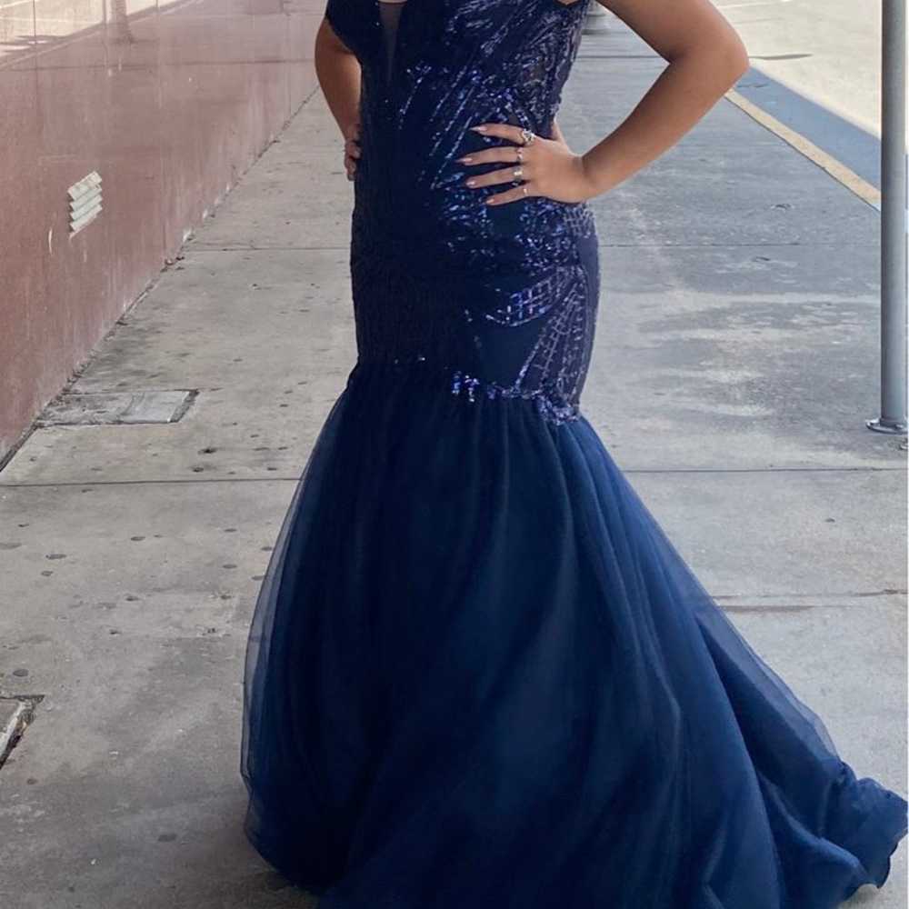 navy beaded formal, prom dress mermaid - Gem