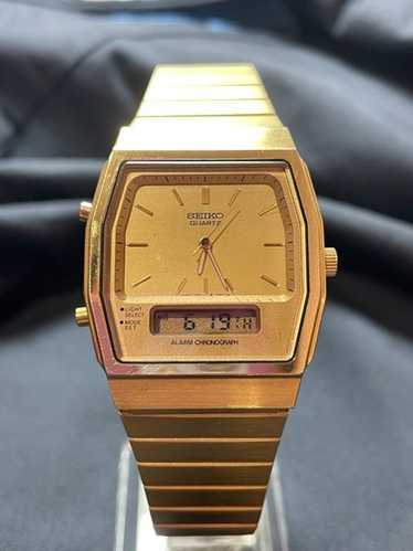 Seiko mens gold tone quartz digital alarm watch H601-… - Gem