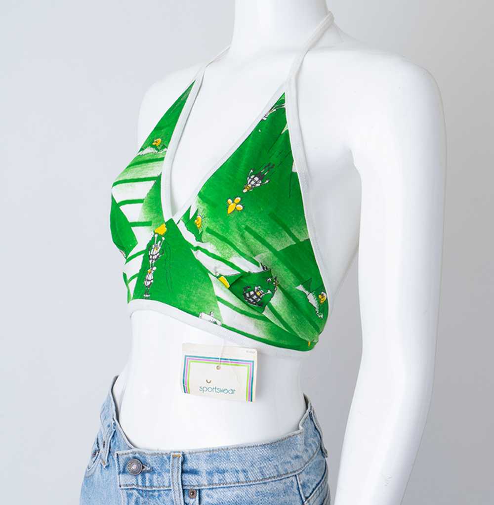 70s Novelty Print Jersey Halter Top Gem