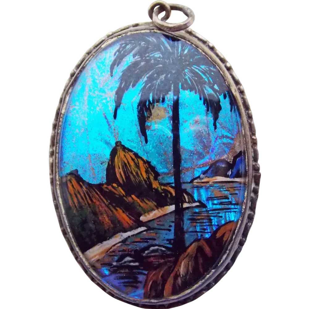 Fabulous Morpho BUTTERFLY WING Vintage Large Pendant … - Gem Fabulous Morpho BUTTERFLY WING Vintage Large Pendant … - Gem