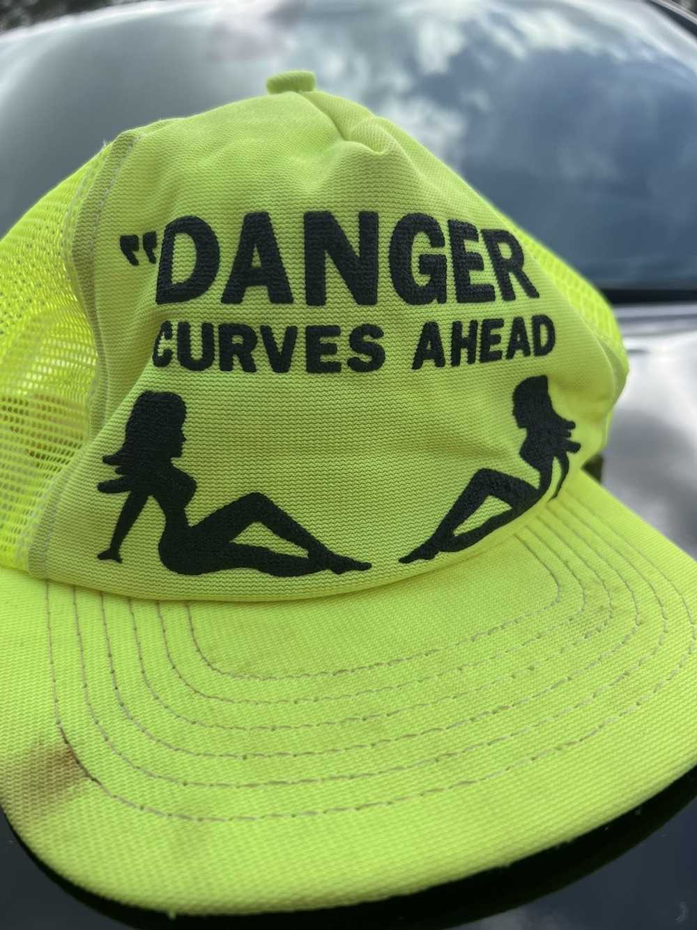 Vintage 80s Vintage Danger” Curves Ahead Trucker Hat Gem