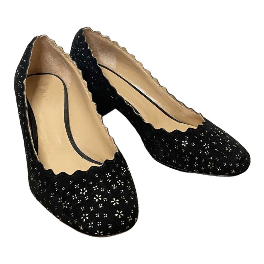Chloe Chloe Lauren Scalloped Suede Floral Stud Pumps … - Gem Chloe Chloe Lauren Scalloped Suede Floral Stud Pumps … - Gem