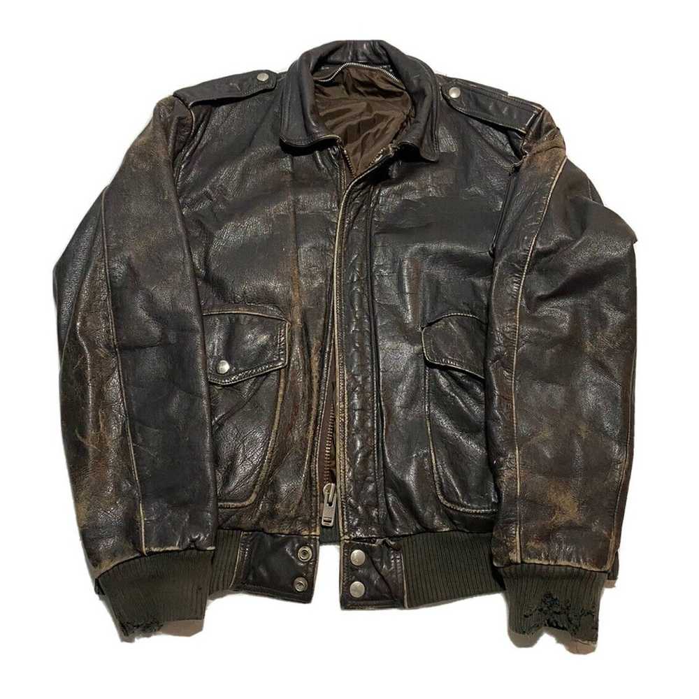Vintage Vintage Brown Leather Bomber Flight Jacket Si… - Gem