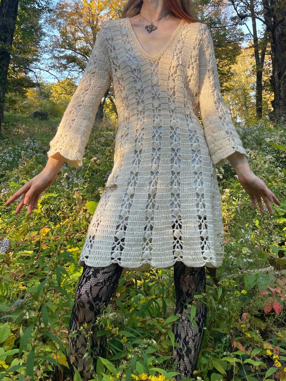 1960s Cream Crochet Mini Dress Gem