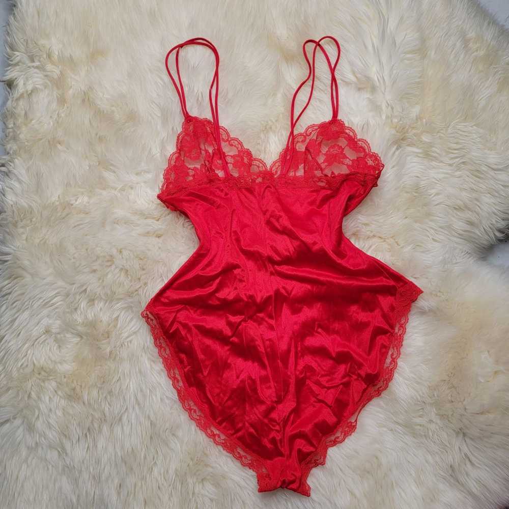 Vtg Red Lace Teddy Lingerie Bodysuit Gem