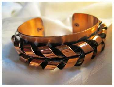 1950s Renoir Flame Copper Cuff Bracelet and Clip on Gem